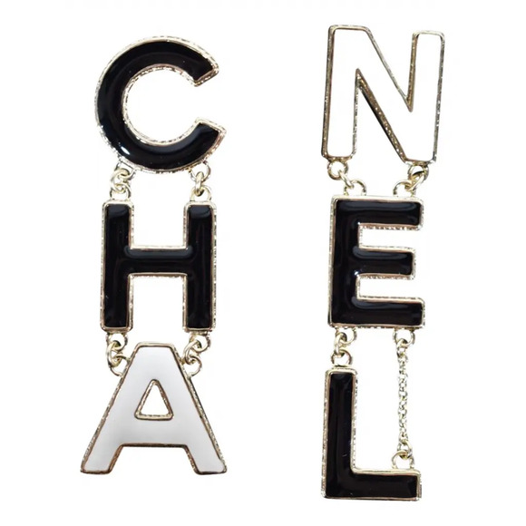 CHANEL | Jewelry | Chanel 22a Black White Gold Cha Nel Letter Xl Logo ...